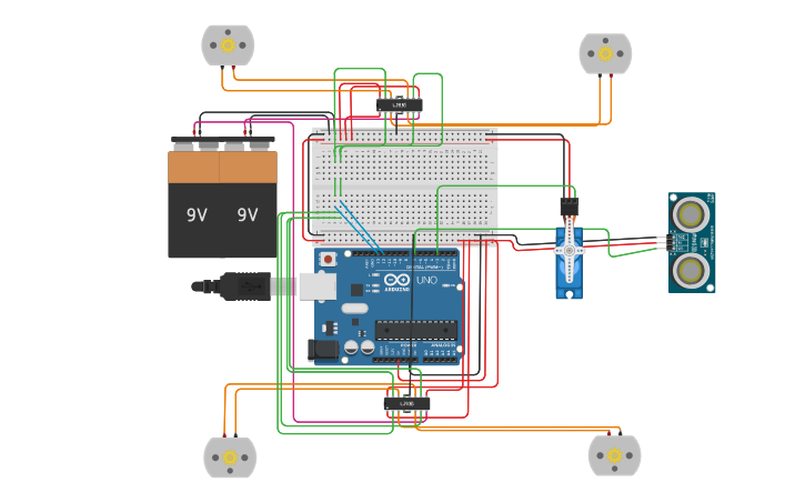 Circuit Design Obstacle Avoiding Car Tinkercad