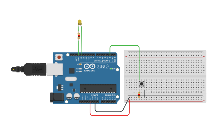 Circuit design ENCENDER LED CON PULSADOR - Tinkercad