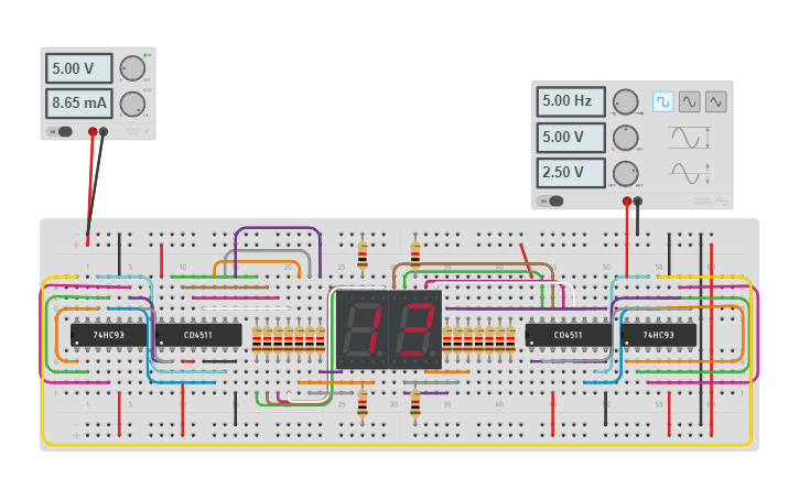 Circuit design Contador display 7 segmentos - Tinkercad