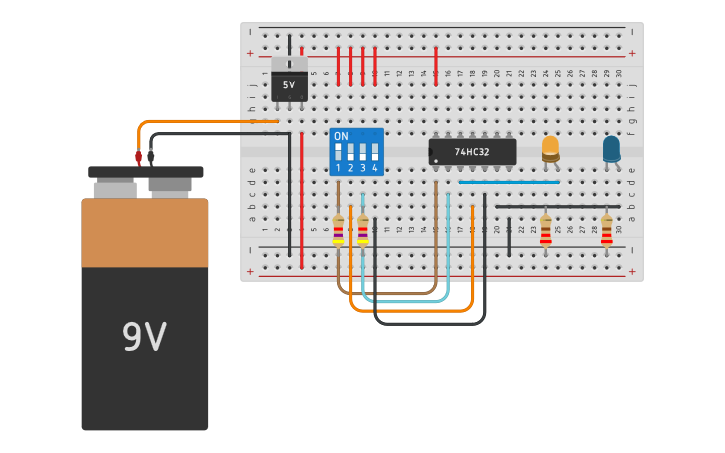 Circuit design circuito con integrato 74HC32 modificato - Tinkercad