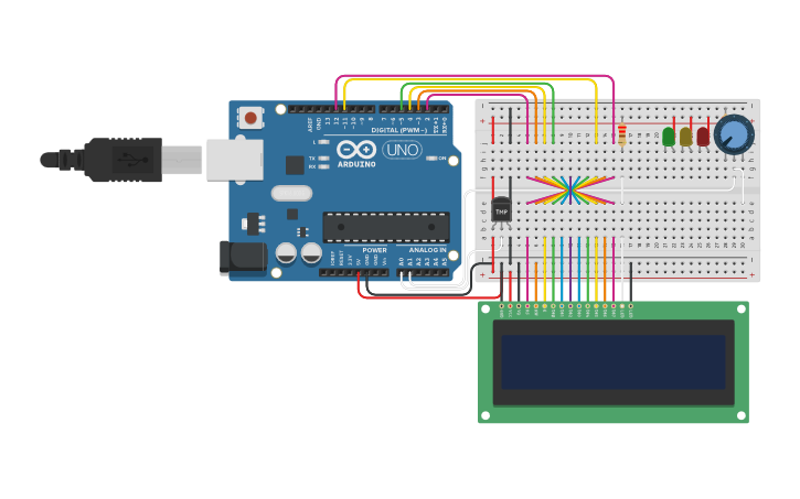 Circuit design Weather Station (Temp, Wind Speed) - Tinkercad