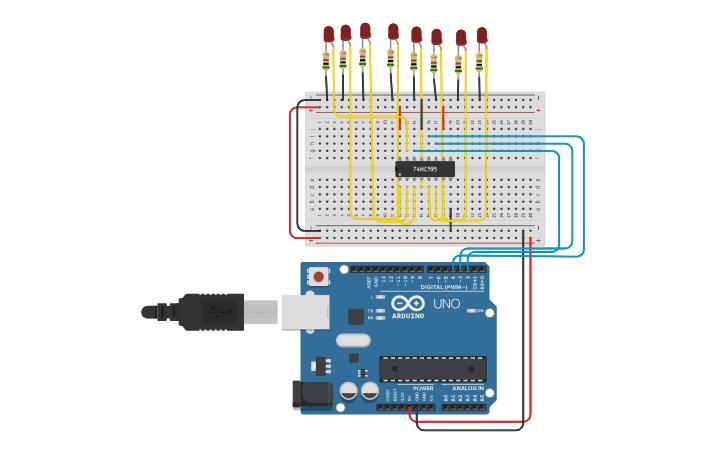 Circuit design 8-bit Counter - Tinkercad