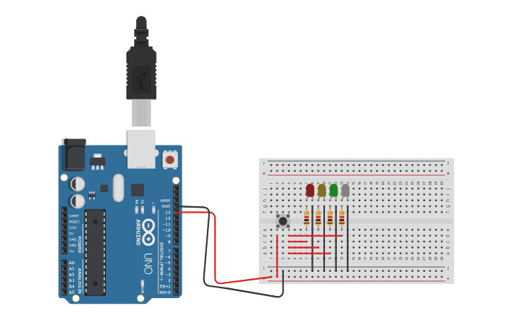 Circuit design Parallel connection with push button and Arduino board - Tinkercad