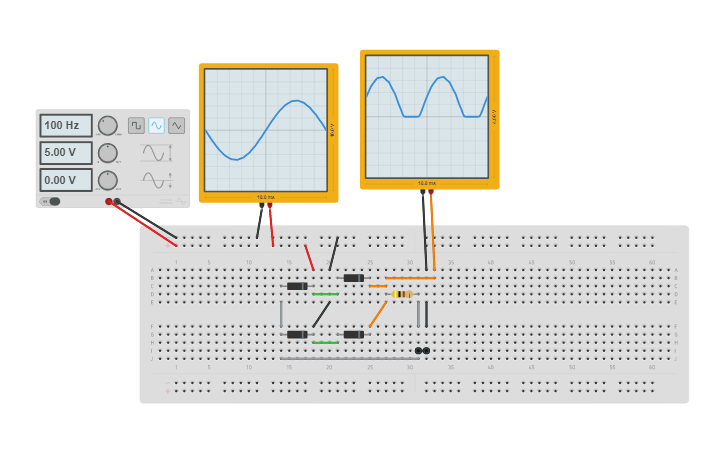 Circuit design raddrizzatore a doppia semionda - Tinkercad