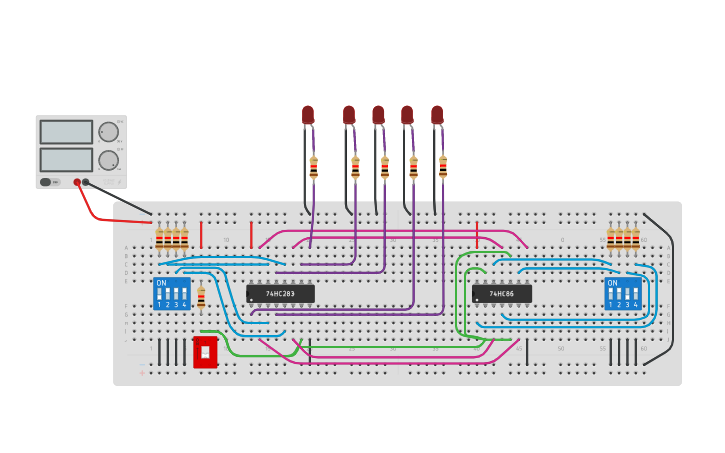 Circuit design 4 bit parallel adder subtractor using ic 74283 - Tinkercad