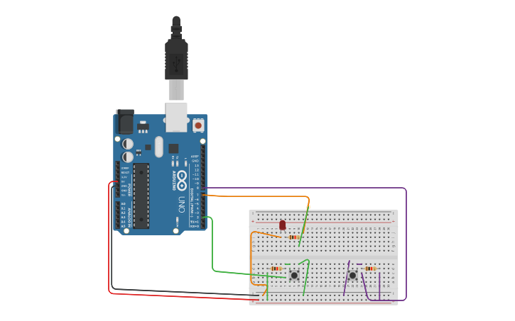 Circuit design on-off push button - Tinkercad
