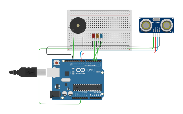Circuit design Ultrasonic Distance Sensor - Tinkercad