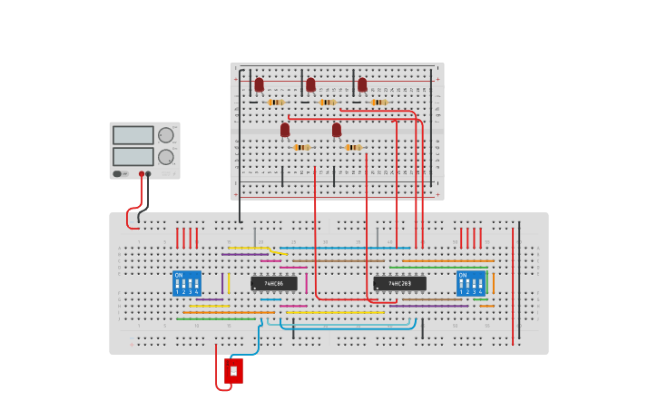 Circuit design 4 bit binary ADDER or SUBTRACTOR - Tinkercad