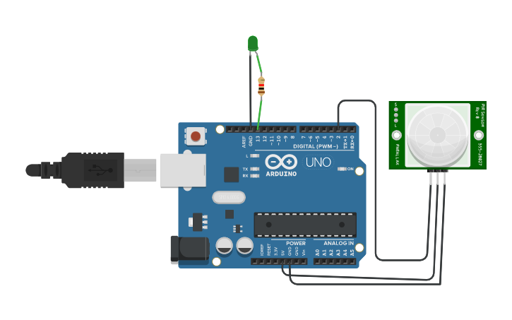 Circuit design Pir Led - Tinkercad