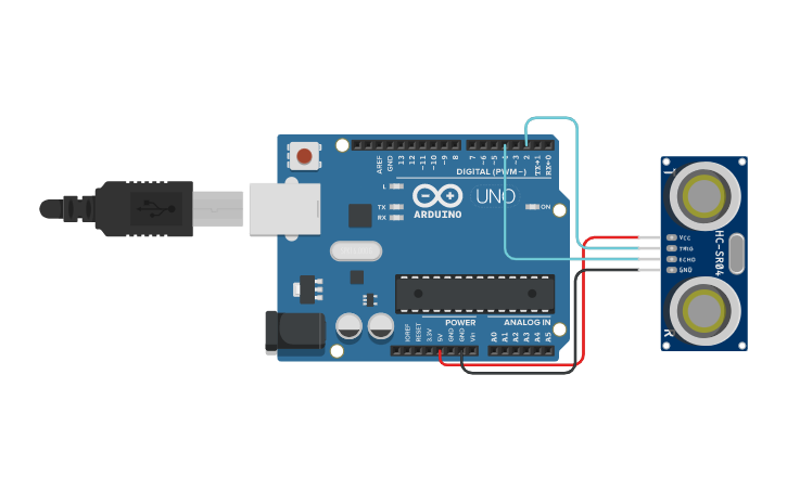 Circuit design ultrassonico com NewPing - Tinkercad