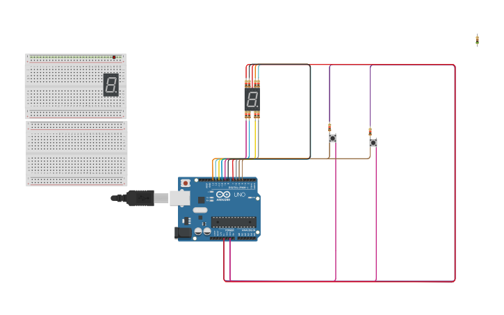 Circuit design iot L04 7-segment breadboard esp-32 - Tinkercad