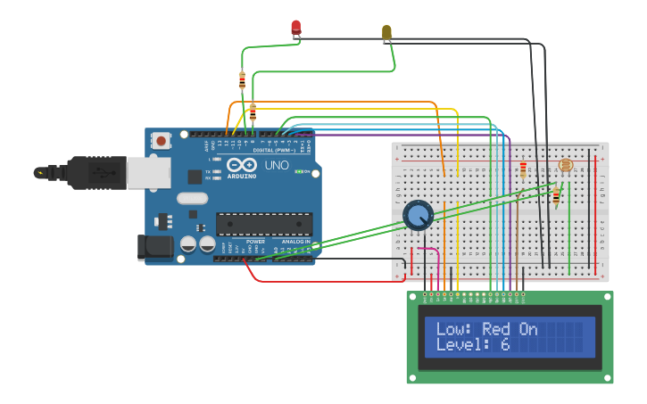 Circuit design Practical 6-LDR Sensor - Tinkercad