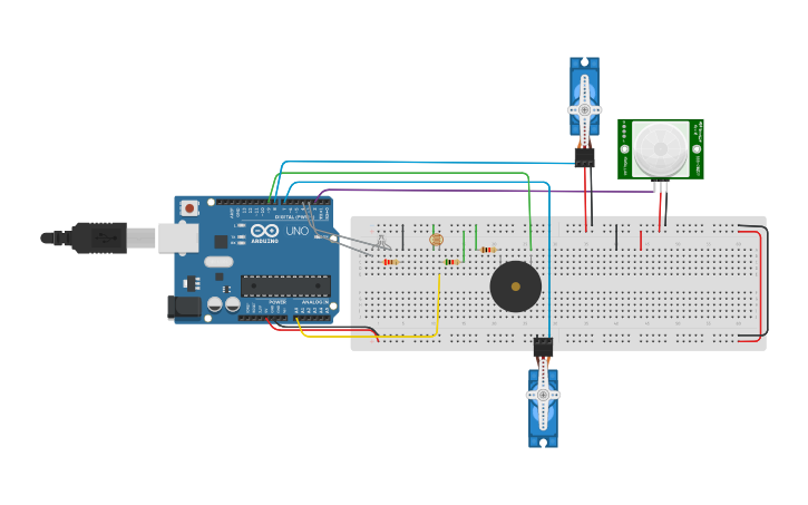 Circuit design Automatic Railway Gate Control. - Tinkercad