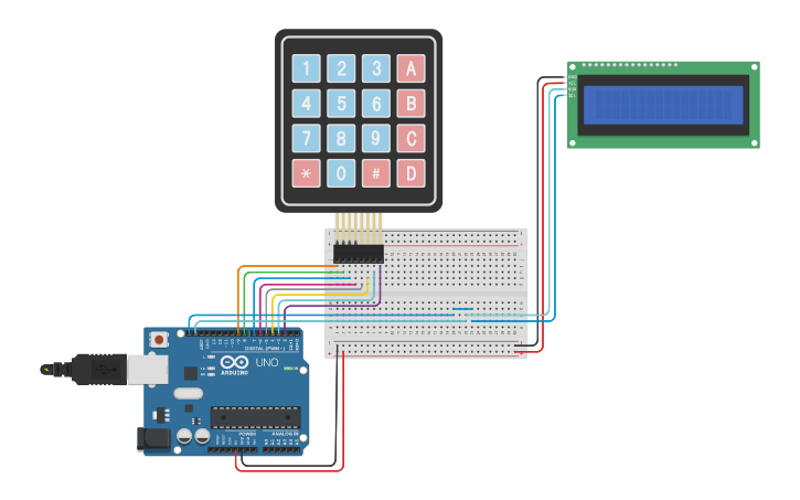 Circuit design Keypad 4x4 with Arduino Serial Output - Tinkercad