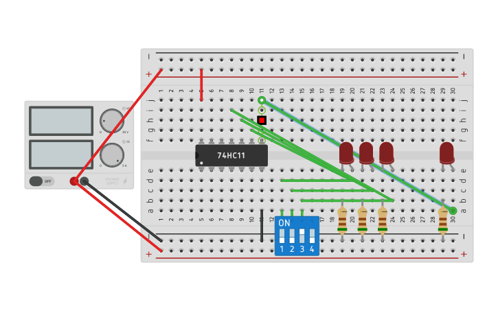 Circuit design 74HC11 - Tinkercad