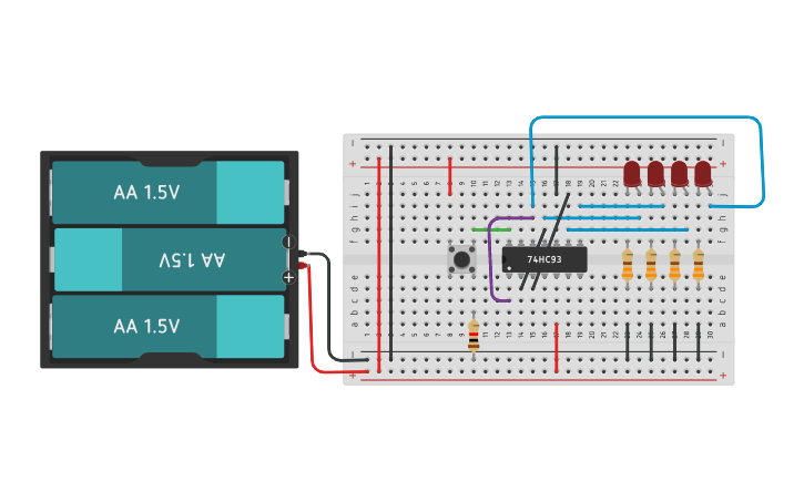 Circuit design 4 bit binary counter - Tinkercad