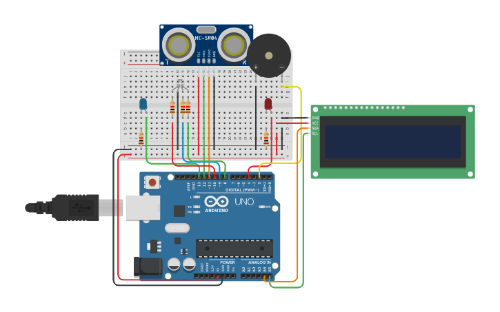 Circuit design Ultrasonic Sensor with piezo buzzer, rgb, led lights ...