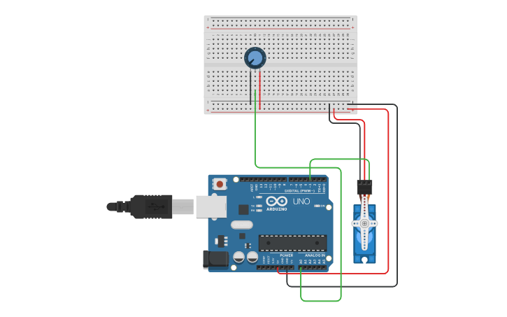 Circuit design potenciometro con servo motor - Tinkercad