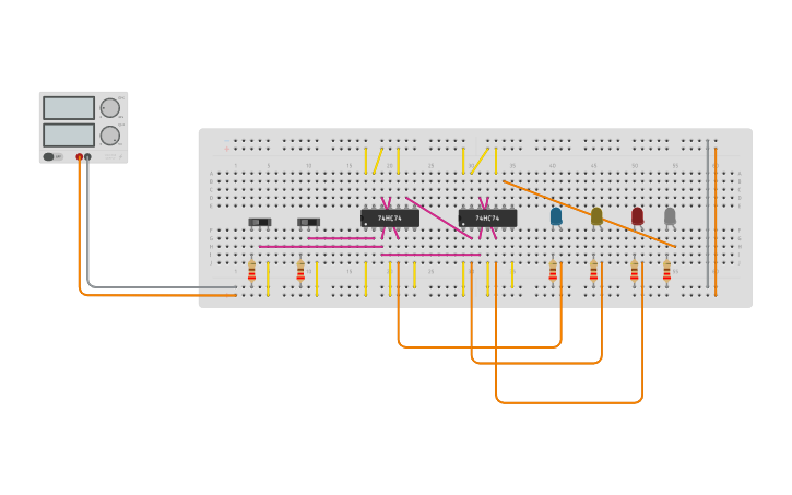 Circuit design Shift register - Tinkercad