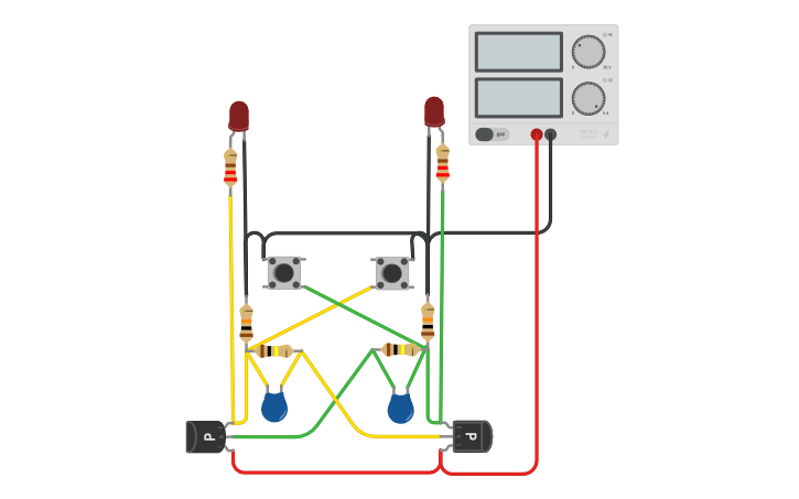 Circuit design Bistable Multivibrator PNP Transitors - Tinkercad