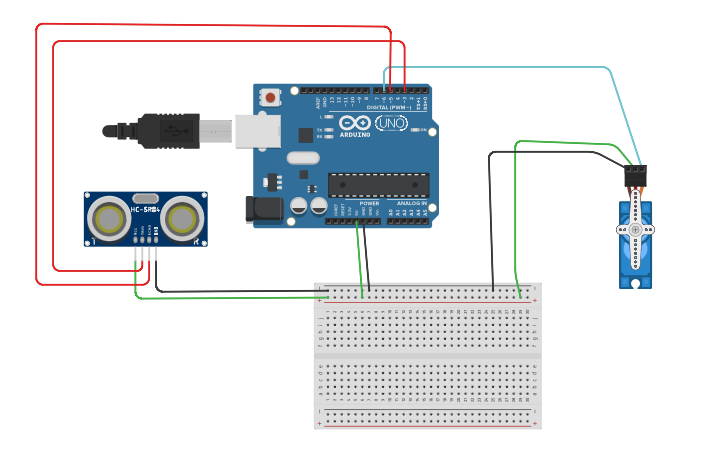 Circuit design ultrasonic sensors using servo motors - Tinkercad