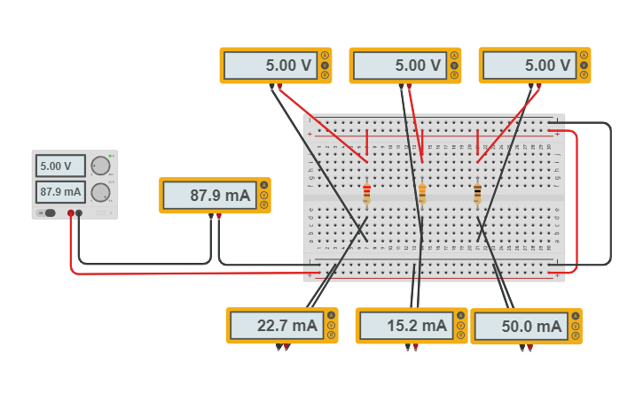 Circuit design Circuito con amperometri e voltmetri - Tinkercad