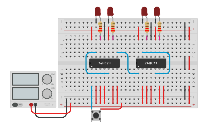 Circuit design Copy of 4 Bit asynchronous Counter (Down Counter) - Tinkercad
