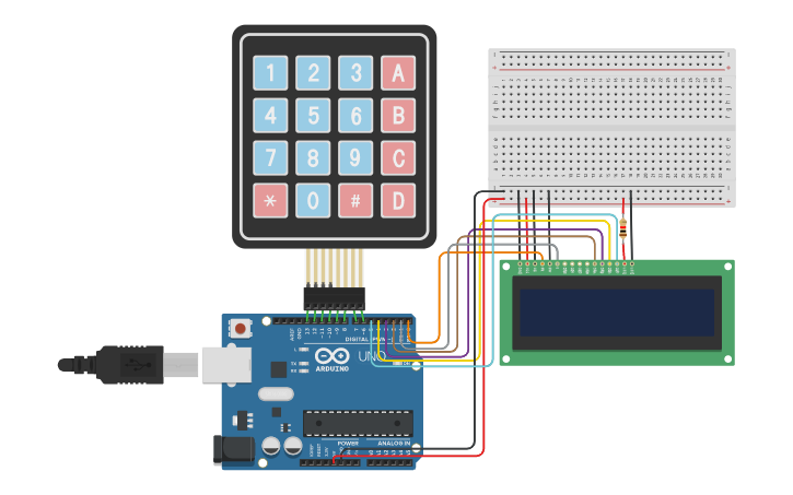 Circuit design Keypad with LCD - Tinkercad