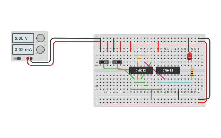 Circuit design XOR using NOR - Tinkercad