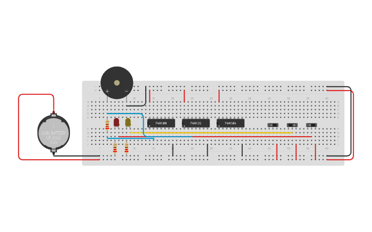 Circuit design Práctica 2. Alarma con control de zona (lógica combinacional) - Tinkercad