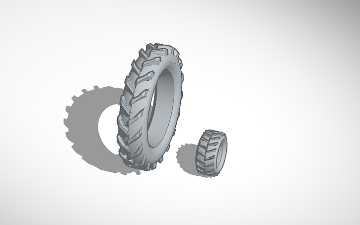 3D design cub rear and full size tractor tire - Tinkercad