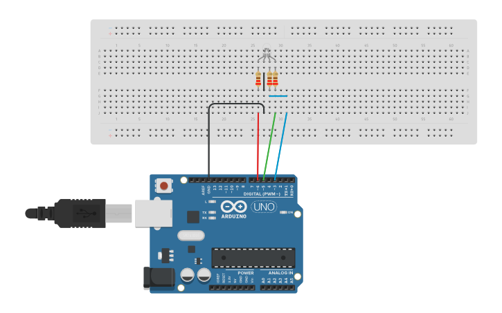 Circuit design LED RGB Arduino UNO - Tinkercad