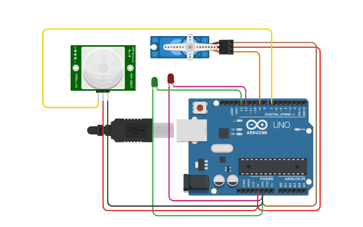 Circuit design Auto PIR door lock Using pir motion sensor - Tinkercad