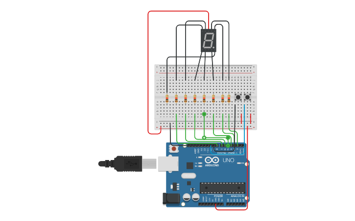Circuit design 7 Segment Display - Tinkercad