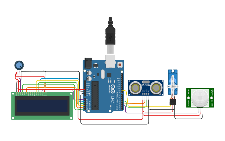 Circuit design smart dustbin - Tinkercad