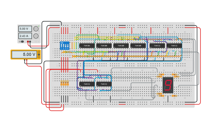 Circuit design Decodificador para un display de 7 segmentos 7 mapas de karnaugh - Tinkercad