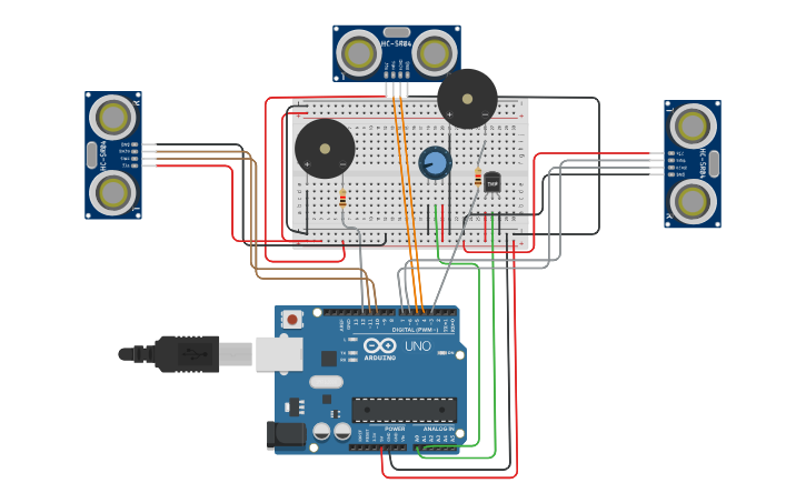 Circuit design Smart Blind Stick - Tinkercad