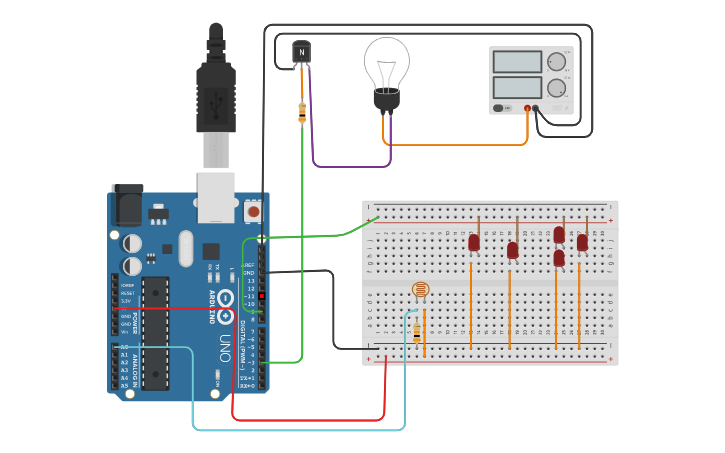 Circuit design Automatic Street Light using Arduino - Tinkercad