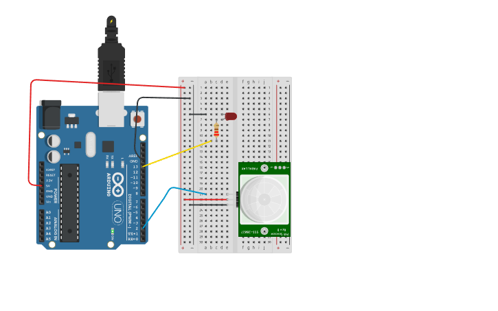 Circuit design PIR-example - Tinkercad