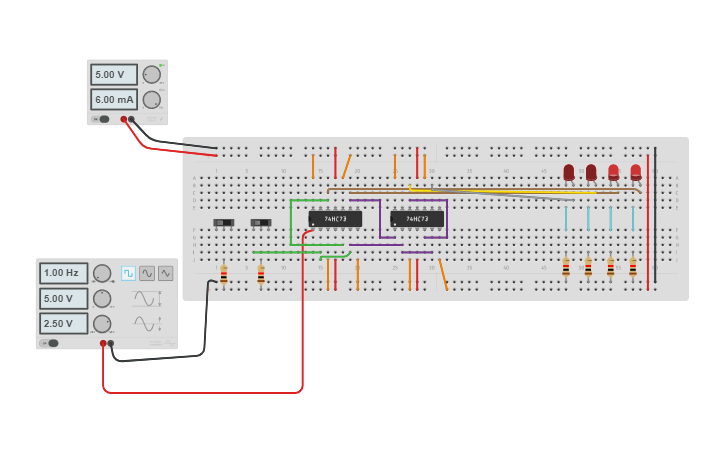 Circuit design Asynchronous Up Counter - Tinkercad