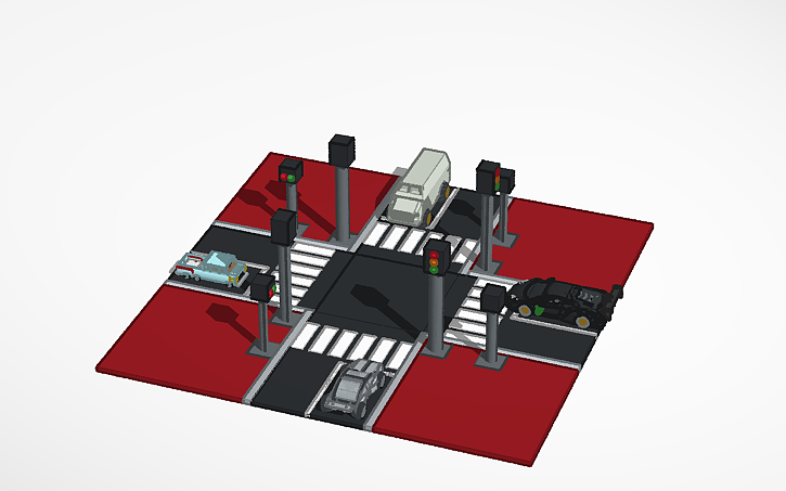 3d Design Carrefour Avec 4 Feux Tricolores Et 4 Feux Piétons Tinkercad