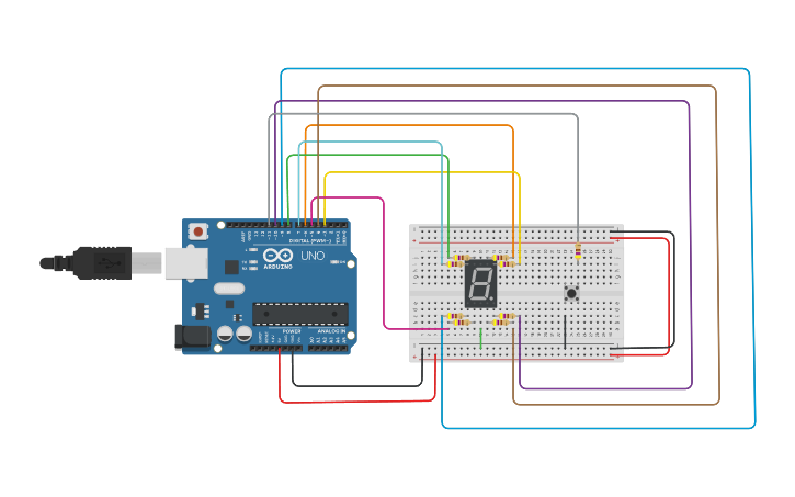 Circuit design Display sette segmenti(catodo) - Tinkercad