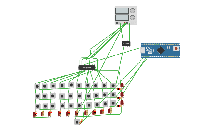 Circuit design Button Matrix - Tinkercad
