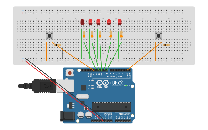 Circuit Design Encender Leds Con 2 Pulsadores Tinkercad