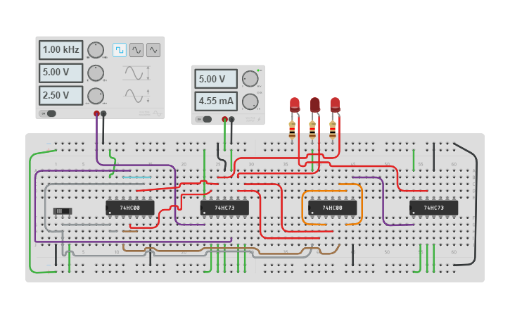 Circuit Design 3 Bit Asynchronous Counter Tinkercad