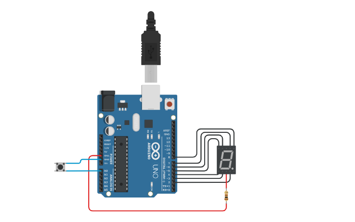 Circuit design arduino dice - Tinkercad
