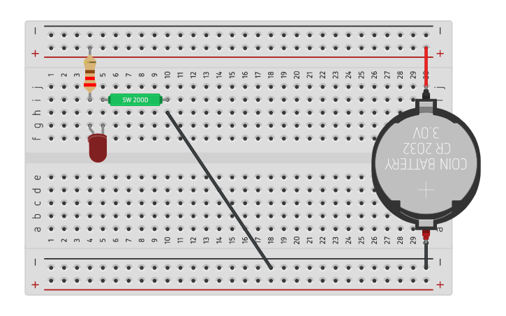 Circuit design LED and tilt switch - Tinkercad