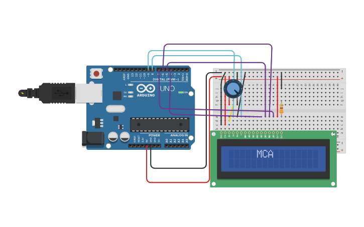 Circuit design exp1(b) 16x2 LCD Display with arduino (without I2C ...
