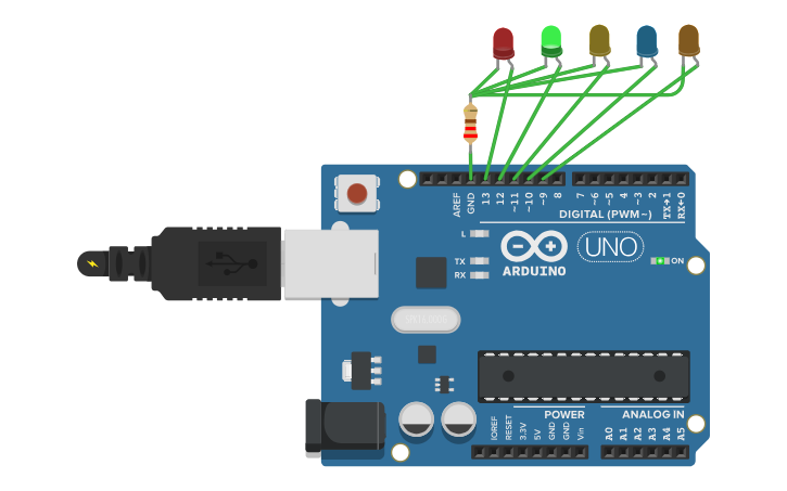 Circuit design juego de leds con Arduino - Tinkercad