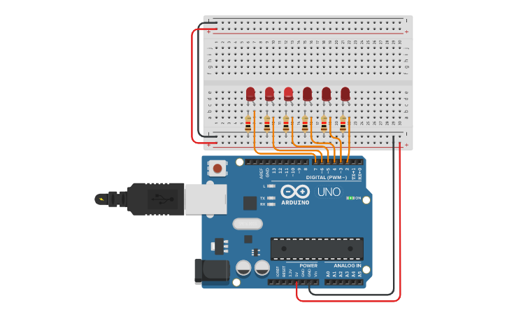 Circuit design for Loop Demo 2 - Tinkercad